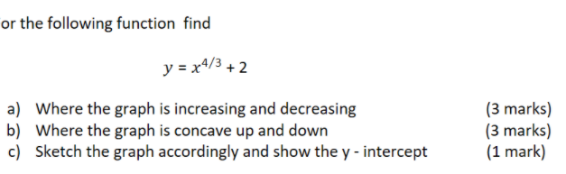 Solved or the following function find y = x4/3 + 2 a) Where | Chegg.com