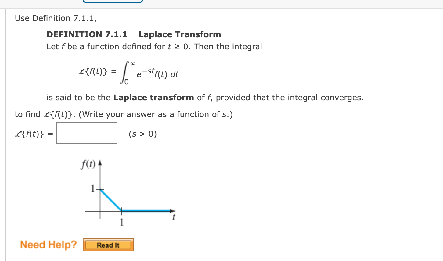 Solved DEFINITION 7.1.1 Laplace Transform Let f be a | Chegg.com