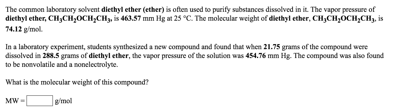 Solved The common laboratory solvent diethyl ether (ether) | Chegg.com