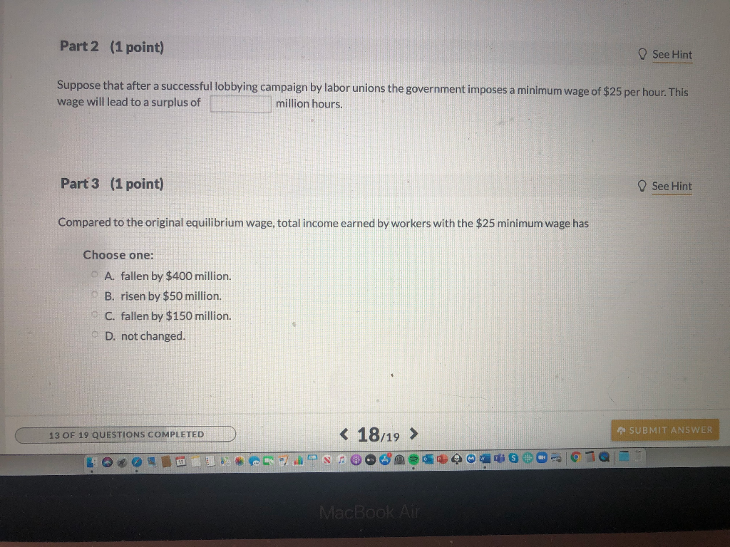 Solved Part 1 (1 point) See Hint The table below shows the | Chegg.com