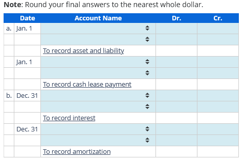 Solved Recording Finance Lease Journal Entries— Purchase | Chegg.com