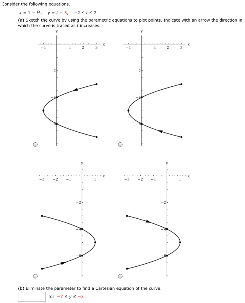 Solved Consider the following equations. x = 1 - t2, y = | Chegg.com