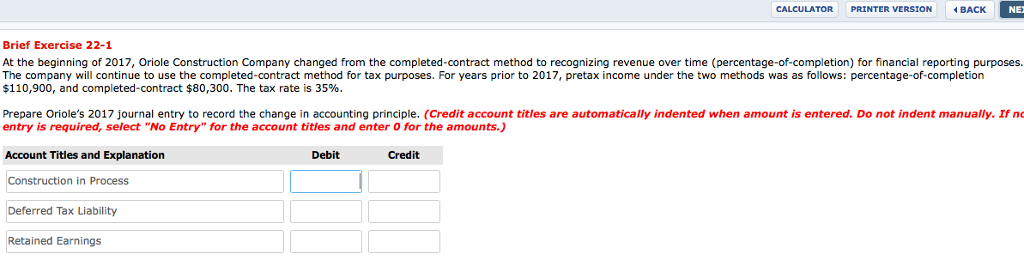 Solved CALCULATOR PRINTER VERSION BACK NEX Brief Exercise | Chegg.com