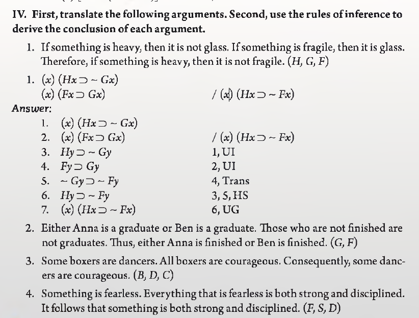 IV. First, translate the following arguments. Second, | Chegg.com