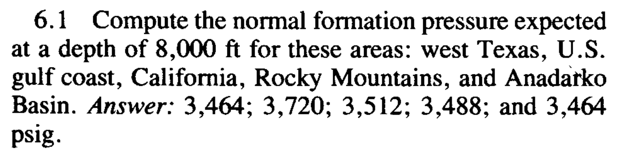 Solved 6.1 Compute the normal formation pressure expected at | Chegg.com