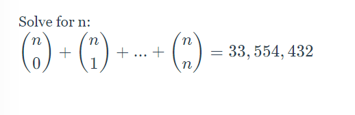 Solved Solve for n : (n0)+(n1)+…+(nn)=32Solve for n : | Chegg.com