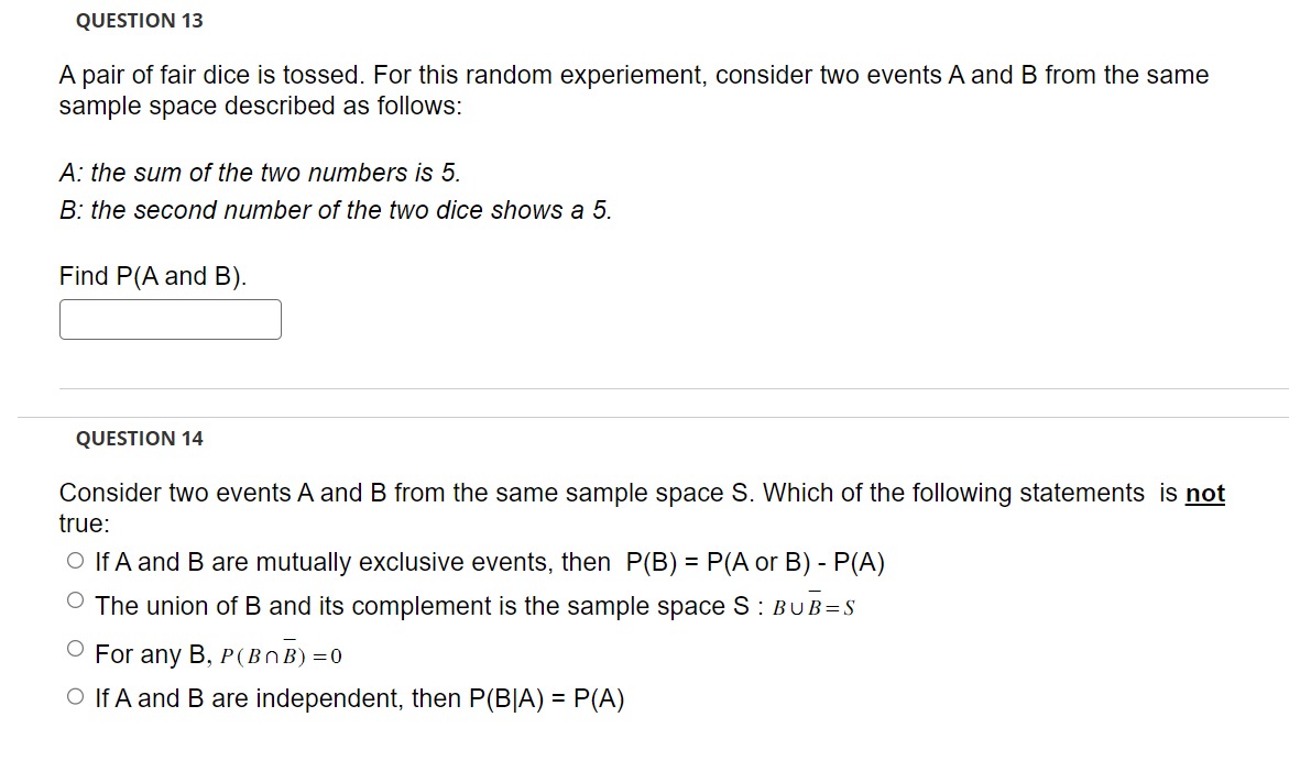 Solved A pair of fair dice is tossed. For this random | Chegg.com