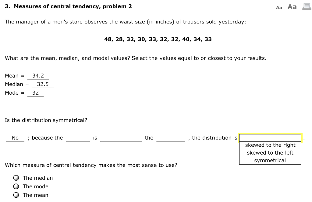 Solved 3. Measures of central tendency, problem 2 Aa Aa The | Chegg.com