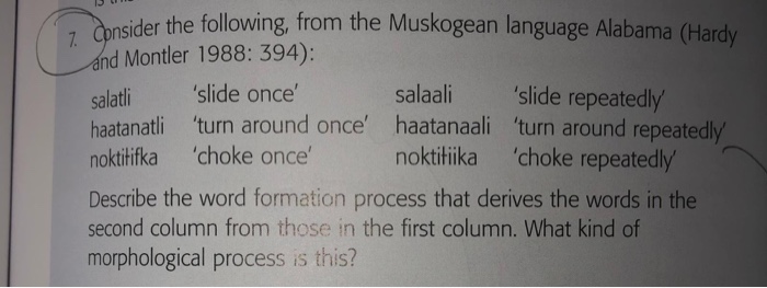 Consider the following from the Muskogean language | Chegg.com
