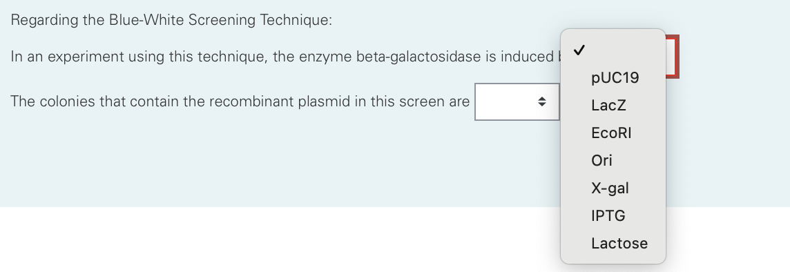 Solved Regarding the Blue-White Screening Technique: In an | Chegg.com
