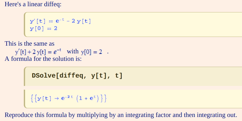 Solved Here's a linear diffeq: This is the same as y' [t] + | Chegg.com