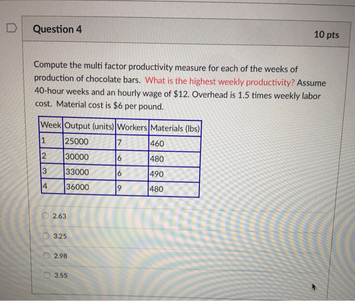 Solved DI Question 4 10 pts Compute the multi factor | Chegg.com