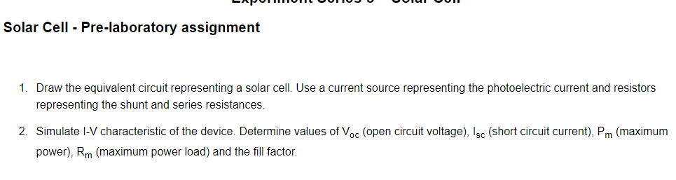 Solved Solar Cell - Pre-laboratory assignment 1. Draw the | Chegg.com