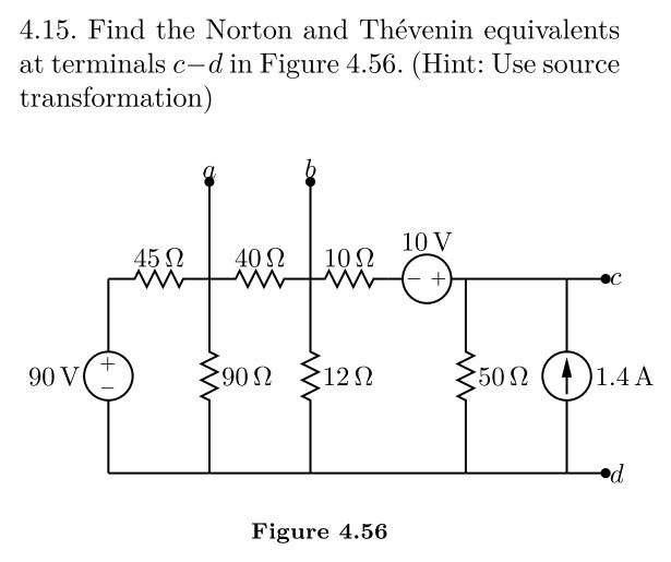 Solved 4.15. Find the Norton and Thévenin equivalents at | Chegg.com