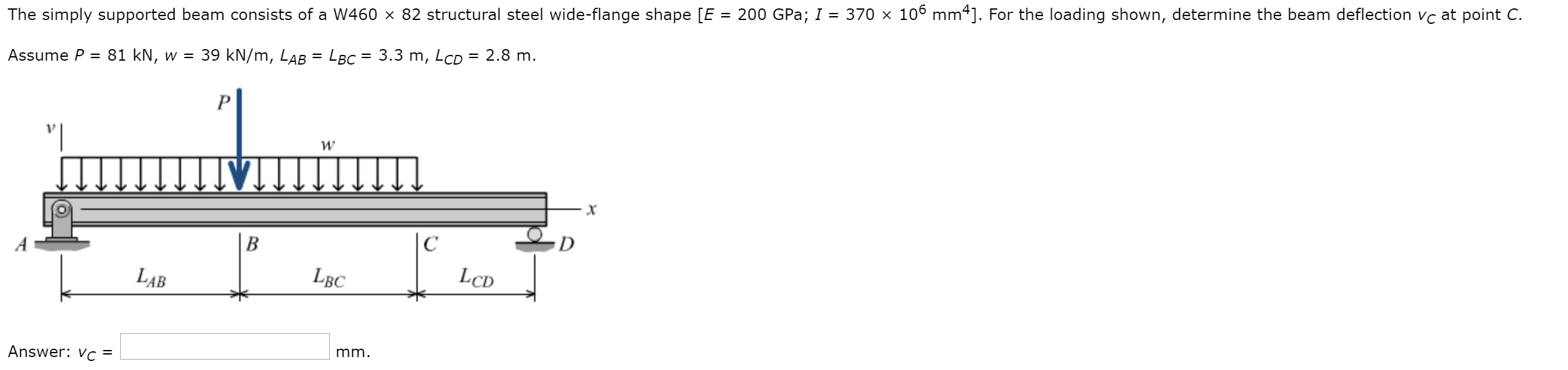 Solved The simply supported beam consists of a W460 x 82 | Chegg.com