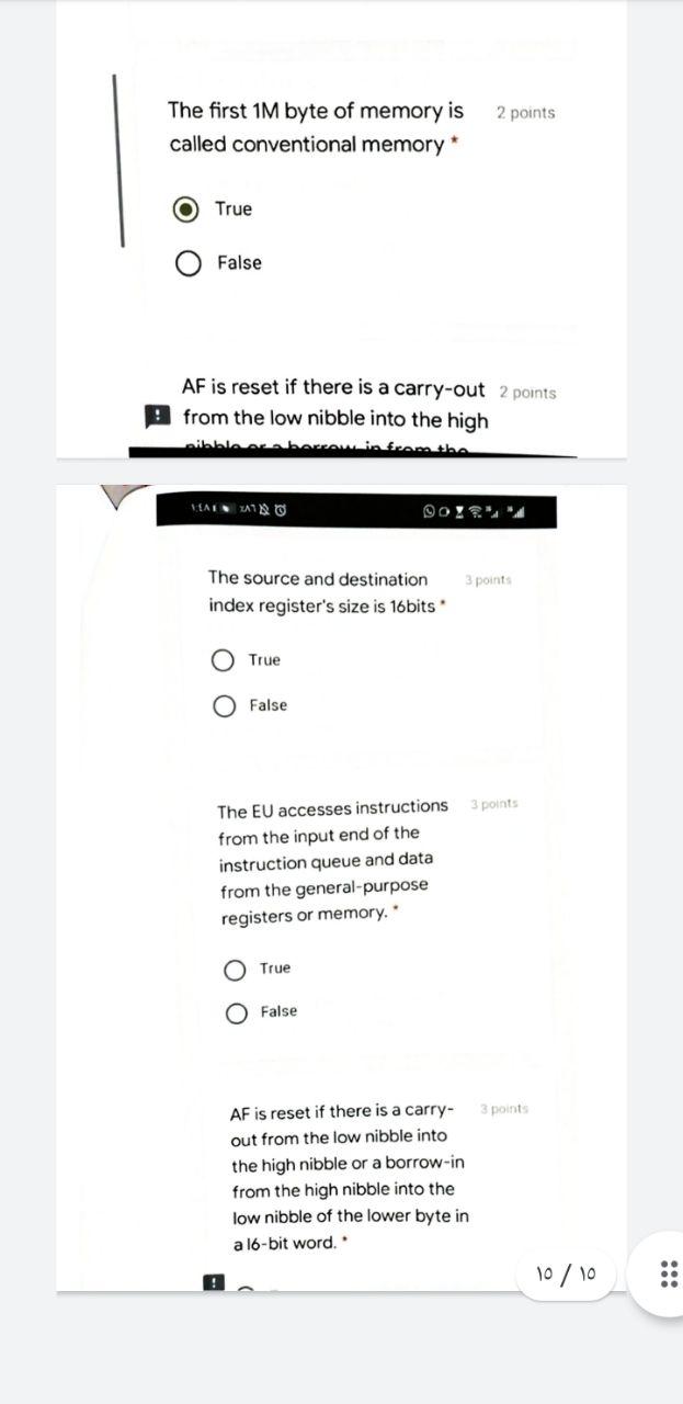 Solved 2 points The first 1M byte of memory is called | Chegg.com