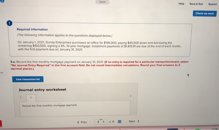 Solved Saved Help Save& Exit Submit Check my work Required | Chegg.com