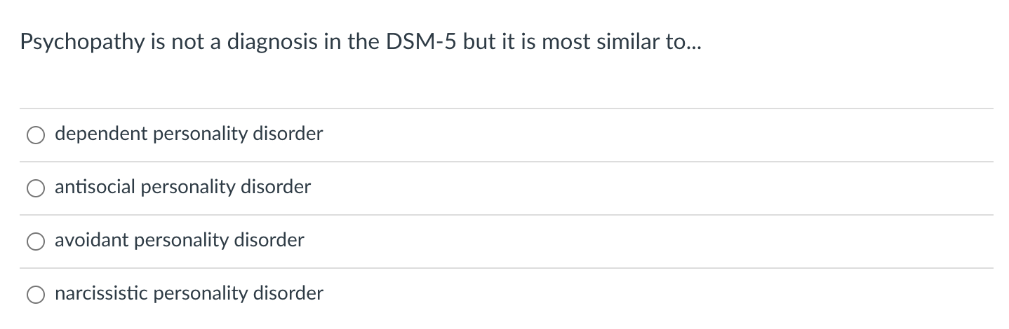 Solved Psychopathy is not a diagnosis in the DSM-5 but it is | Chegg.com