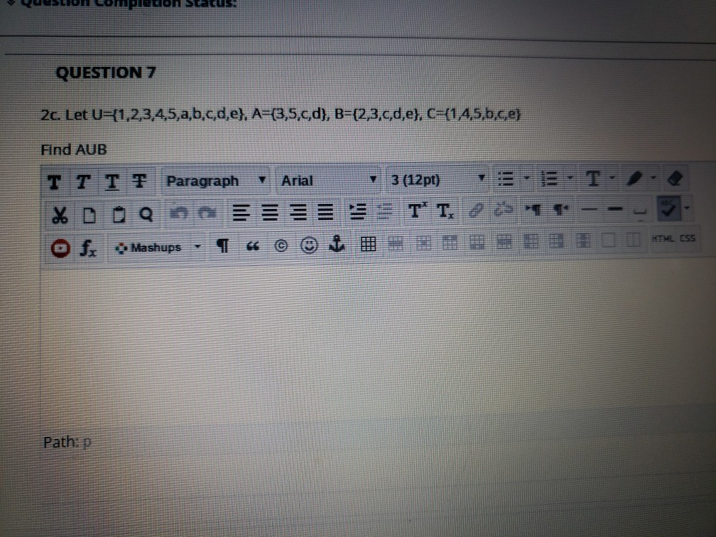 Solved Lo Status QUESTION 7 2c. Let U=1,2,3,4,5 a,b,c,d,e), | Chegg.com