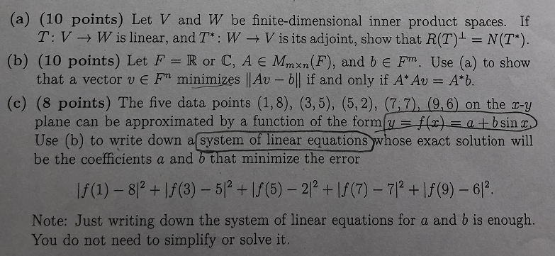 Solved (a) (10 points) Let V and W be finite-dimensional | Chegg.com