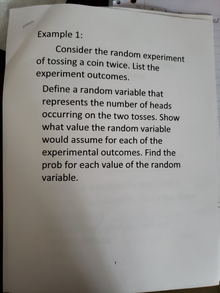 Solved Example 1: Consider the random experiment of tossing | Chegg.com