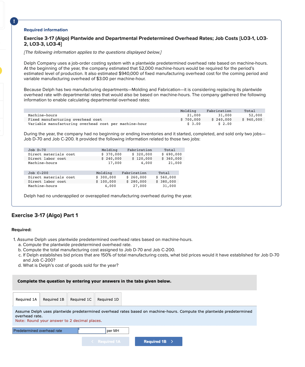Solved Required information Exercise 3-17 (Algo) Plantwide | Chegg.com