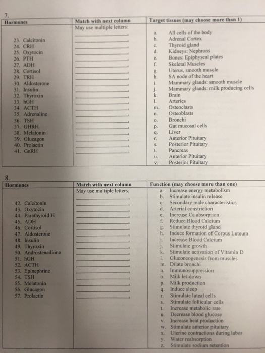 Solved Target tissues (may choose more thanD Match with next | Chegg.com