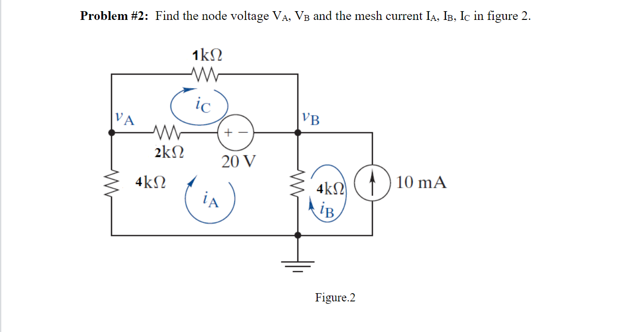 Solved Problem #2: Find the node voltage VA, VB and the mesh | Chegg.com