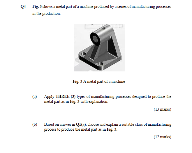 Solved Q4 Fig. 3 shows a metal part of a machine produced by | Chegg.com