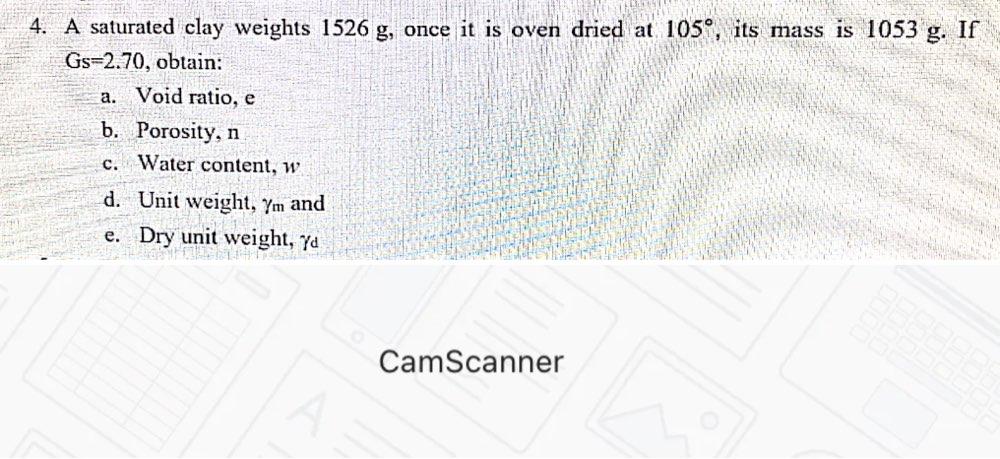 Solved 4. A saturated clay weights 1526 g, once it is oven | Chegg.com
