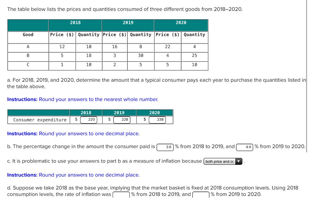 Solved The table below lists the prices and quantities | Chegg.com