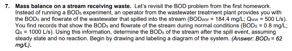 Solved Mass balance on a stream receiving waste. Let's | Chegg.com