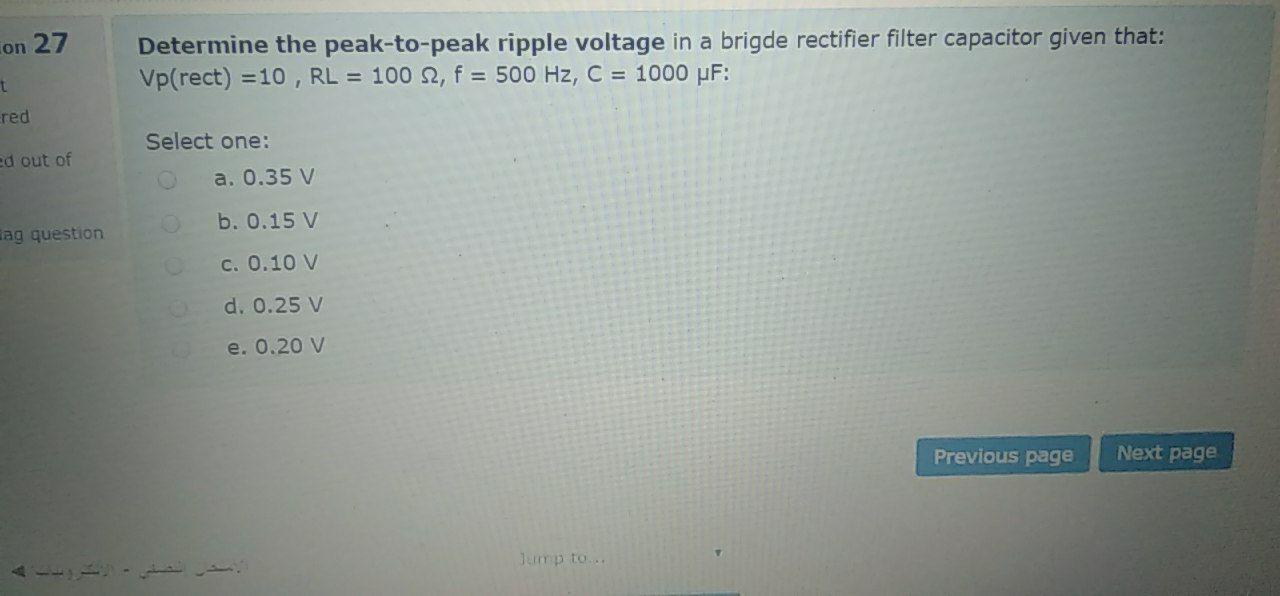 Solved on 27 Determine the peak-to-peak ripple voltage in a | Chegg.com