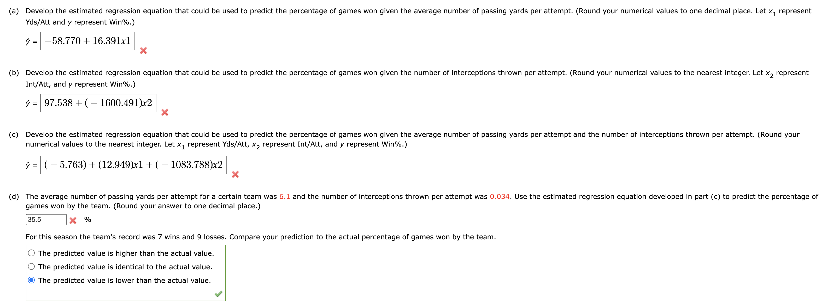 Solved statistical program is recommended.Yds/Att and y | Chegg.com