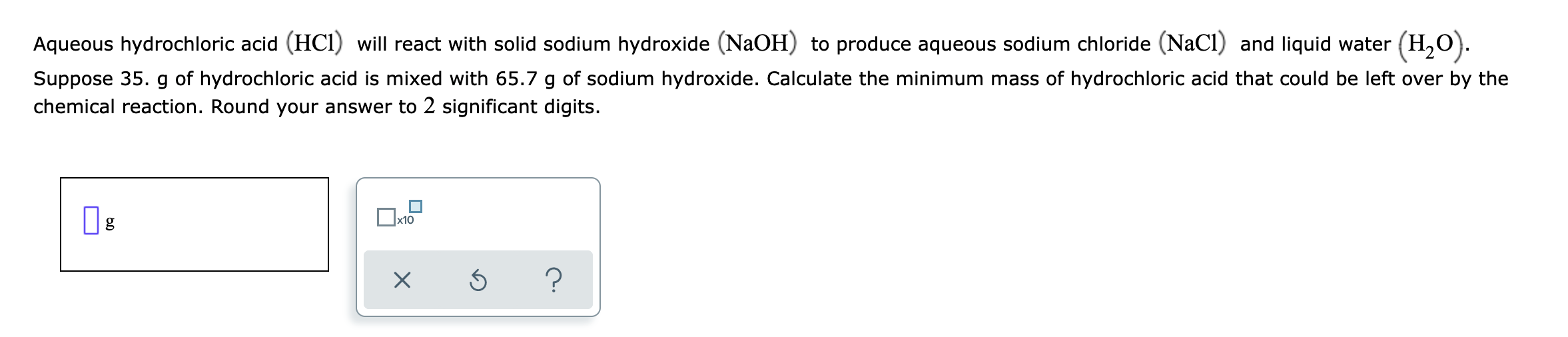 Solved Aqueous hydrochloric acid (HCI) will react with solid | Chegg.com