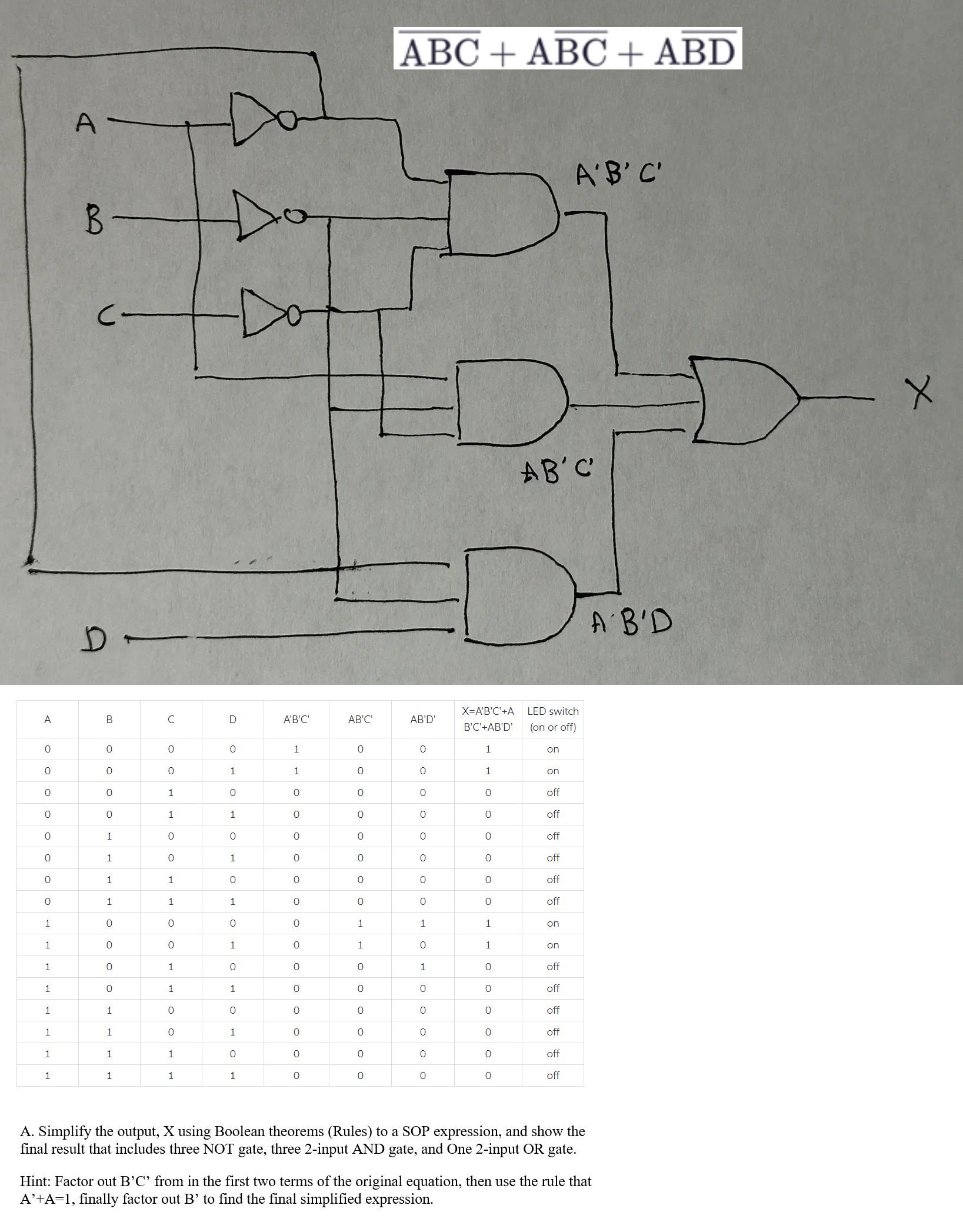Solved Please simplify the output, X using Boolean theorems | Chegg.com