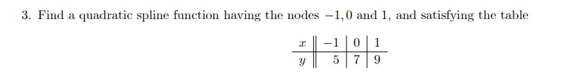 Solved 3. Find a quadratic spline function having the nodes | Chegg.com