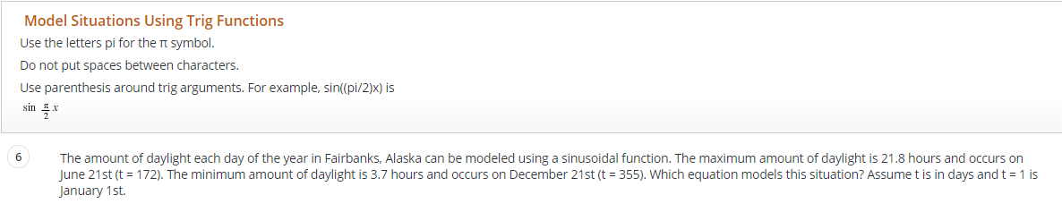 Solved Model Situations Using Trig Functions Use the letters | Chegg.com