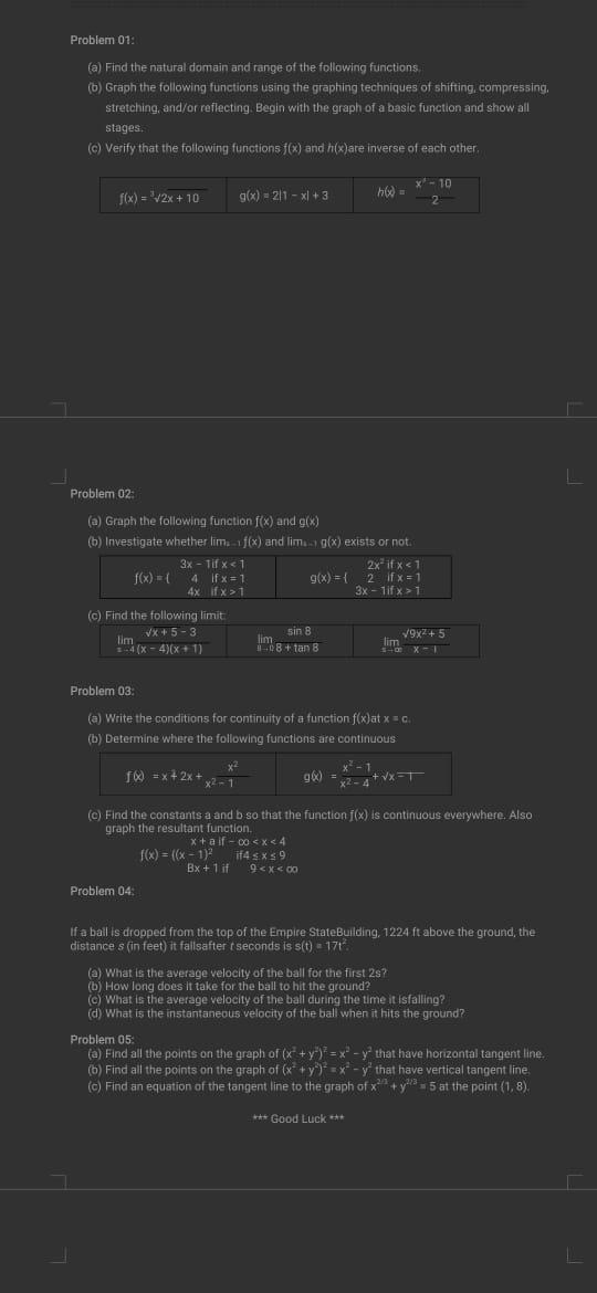 Solved Problem 01: (a) Find the natural domain and range of | Chegg.com
