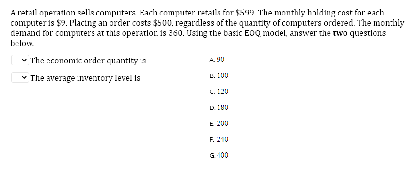 Solved A retail operation sells computers. Each computer | Chegg.com