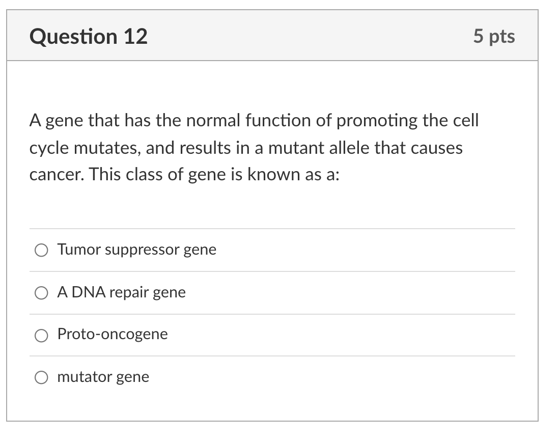 Solved Question 12 5 pts A gene that has the normal function | Chegg.com