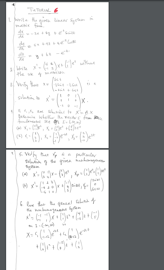 IN TUTORIAL 6 I write the given linear system Imatrix | Chegg.com