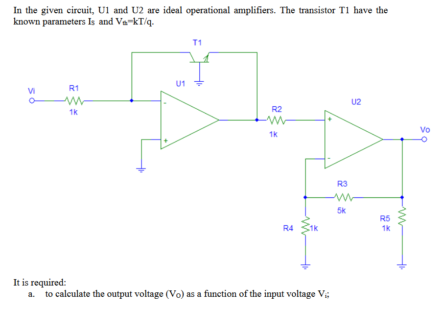 Solved In the given circuit, U1 and U2 are ideal operational | Chegg.com