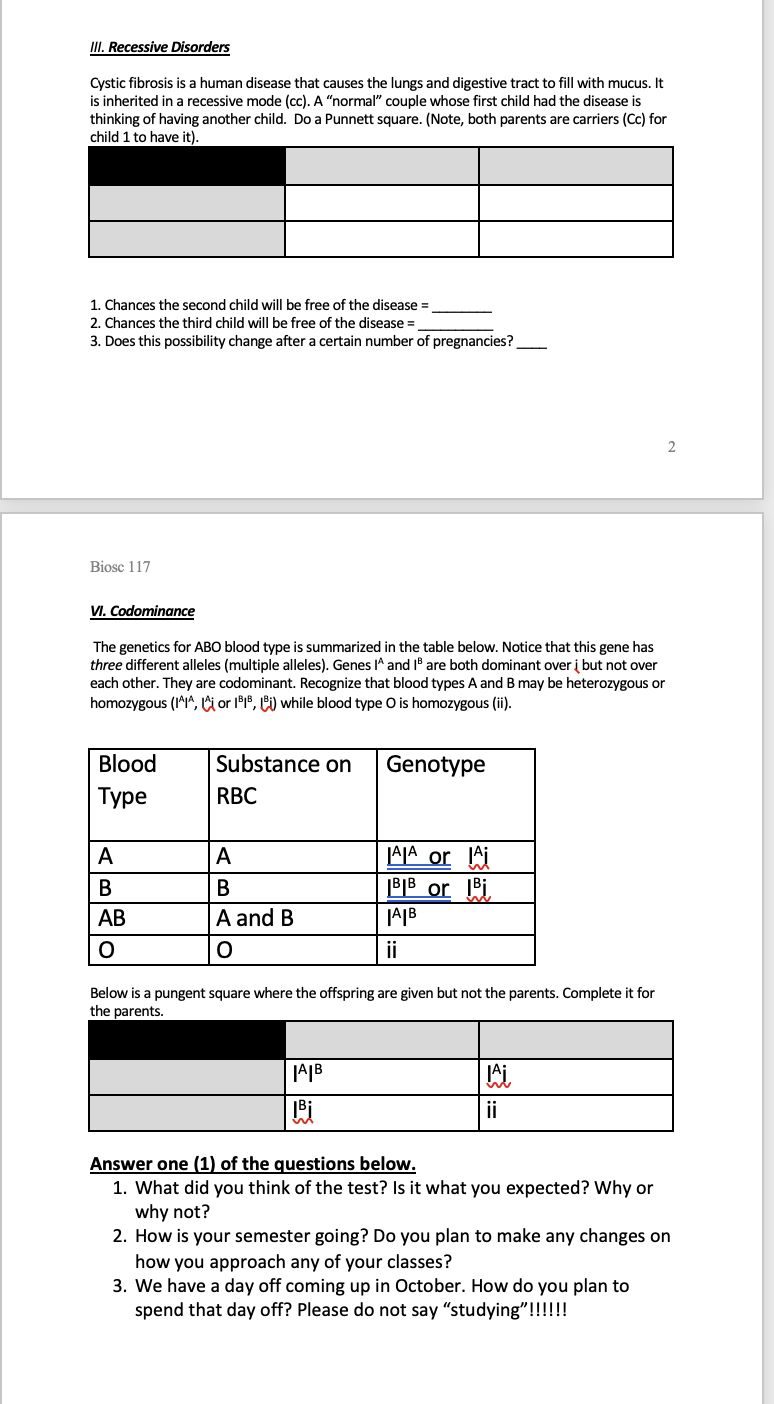 Solved III. Recessive Disorders Cystic fibrosis is a human | Chegg.com