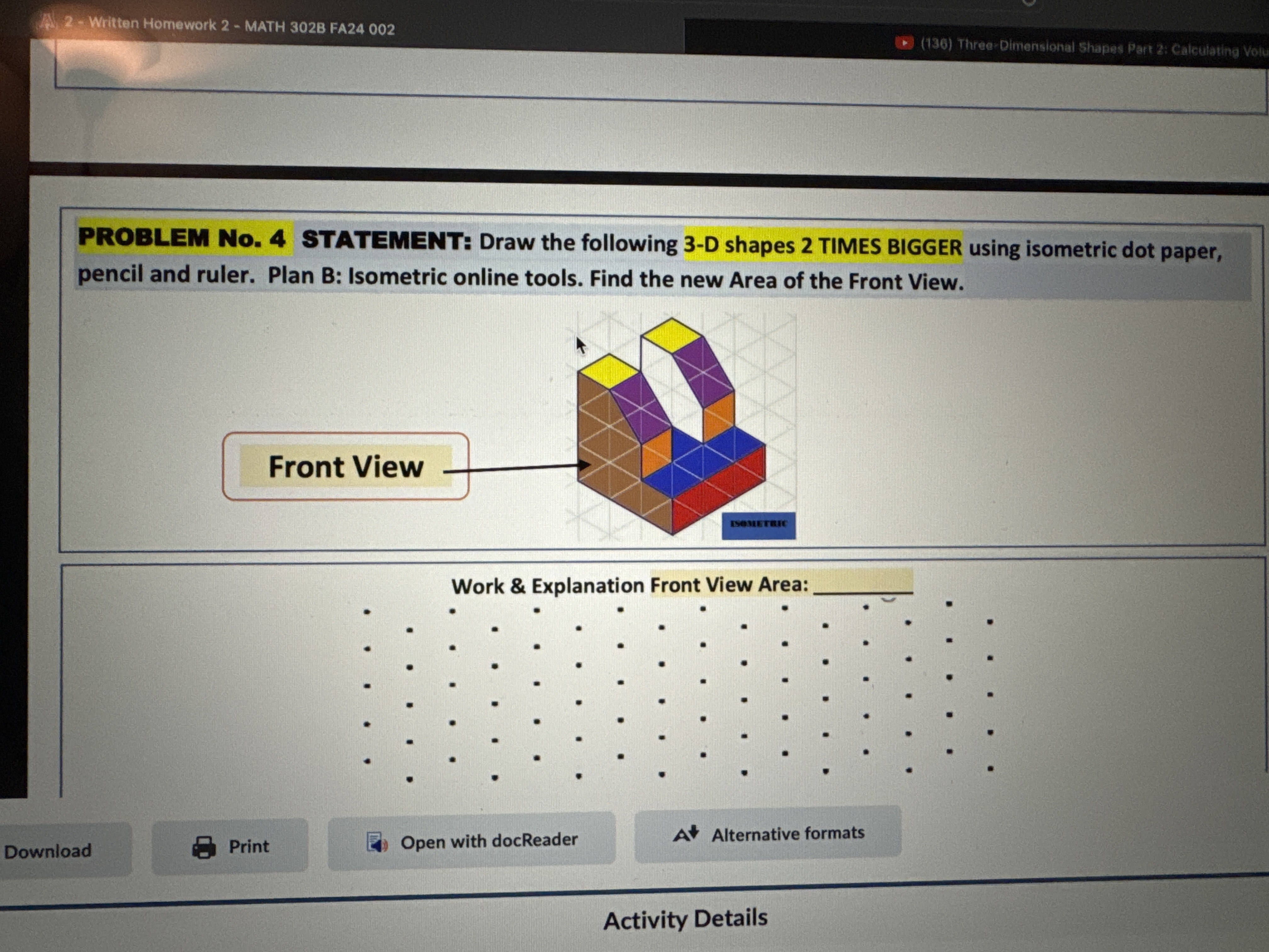 Solved PROBLEM No. 4 ﻿STATEMENT: Draw the following 3-D | Chegg.com