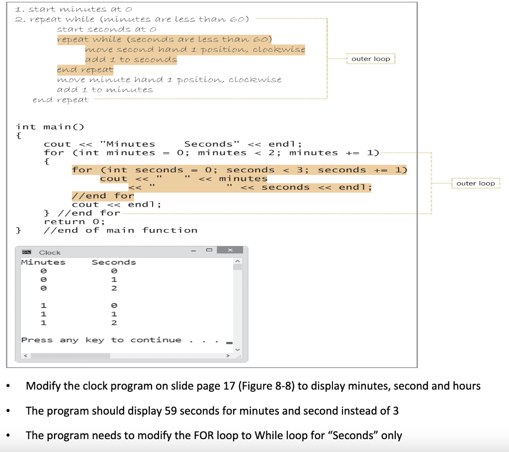 Solved 1. Start minutes at o 2. repeat while minutes are | Chegg.com