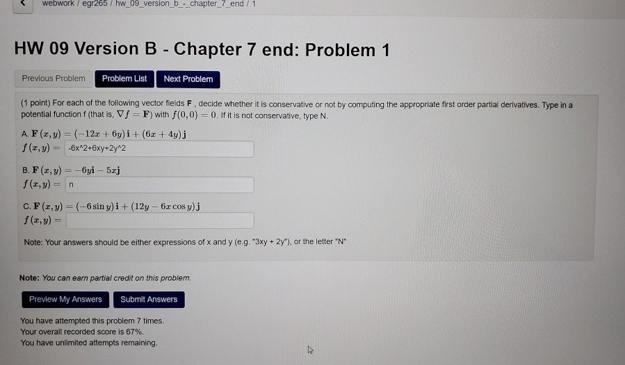 Solved webwork/egr2657 nw_09_version - chapter 7 end / 1 HW | Chegg.com
