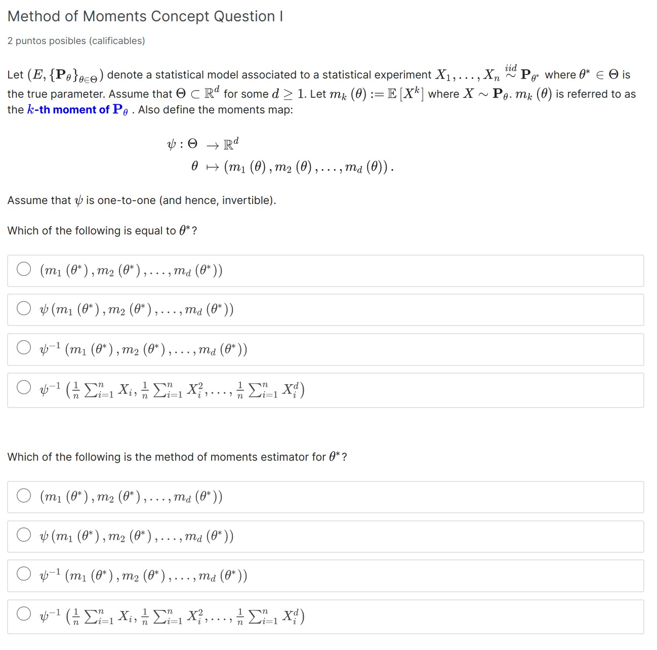 Method of Moments Concept Question I 2 puntos | Chegg.com