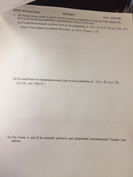 Solved Given events A and B with the non-zero probabilities | Chegg.com