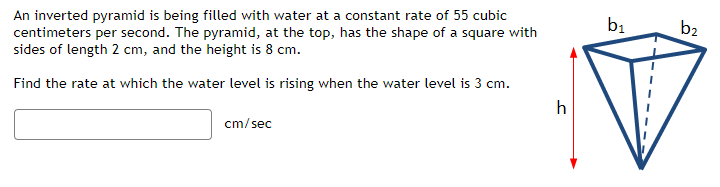 Solved An inverted pyramid is being filled with water at a | Chegg.com